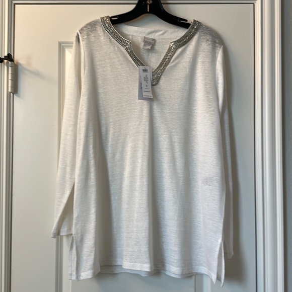 Chico's | Tops | Nwt Chicos White Linen Embellished Linen Tunic Size L ...
